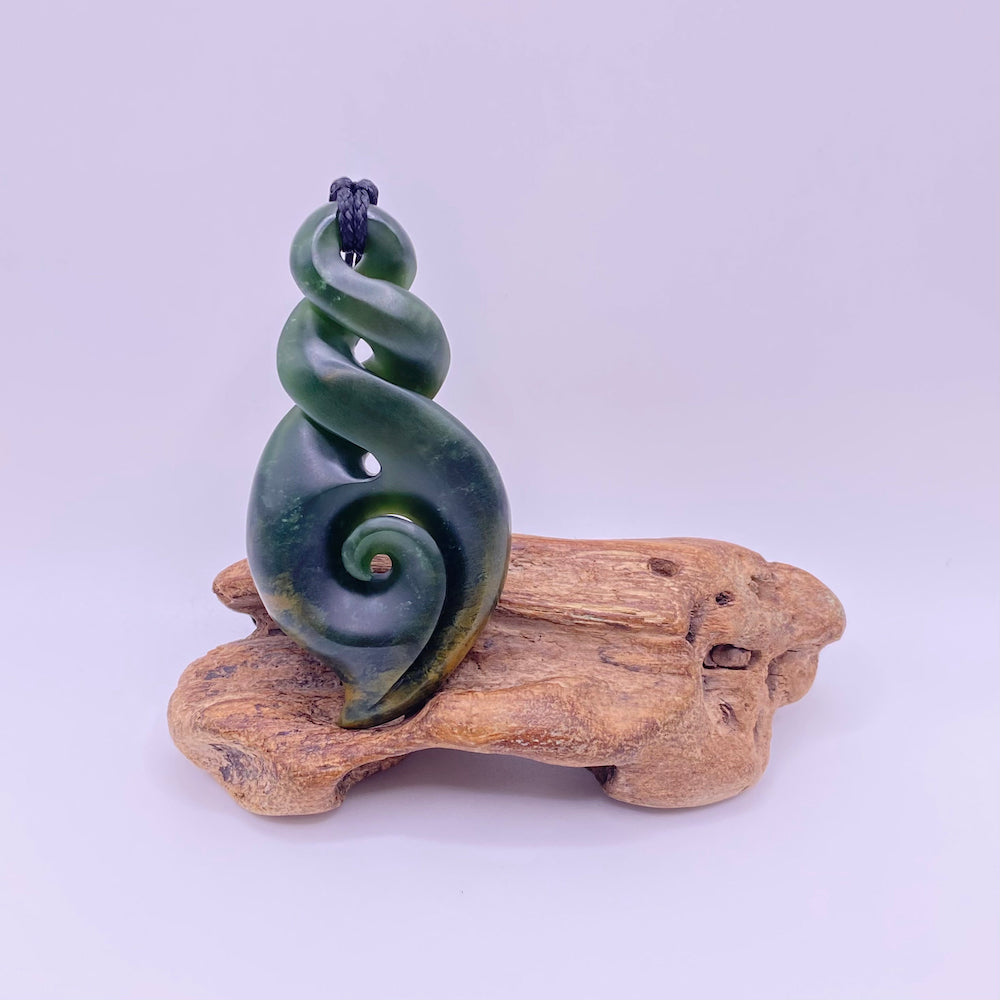 Pikorua Twist and Koru Pounamu, Jade, Greenstone Combination Pendant ...